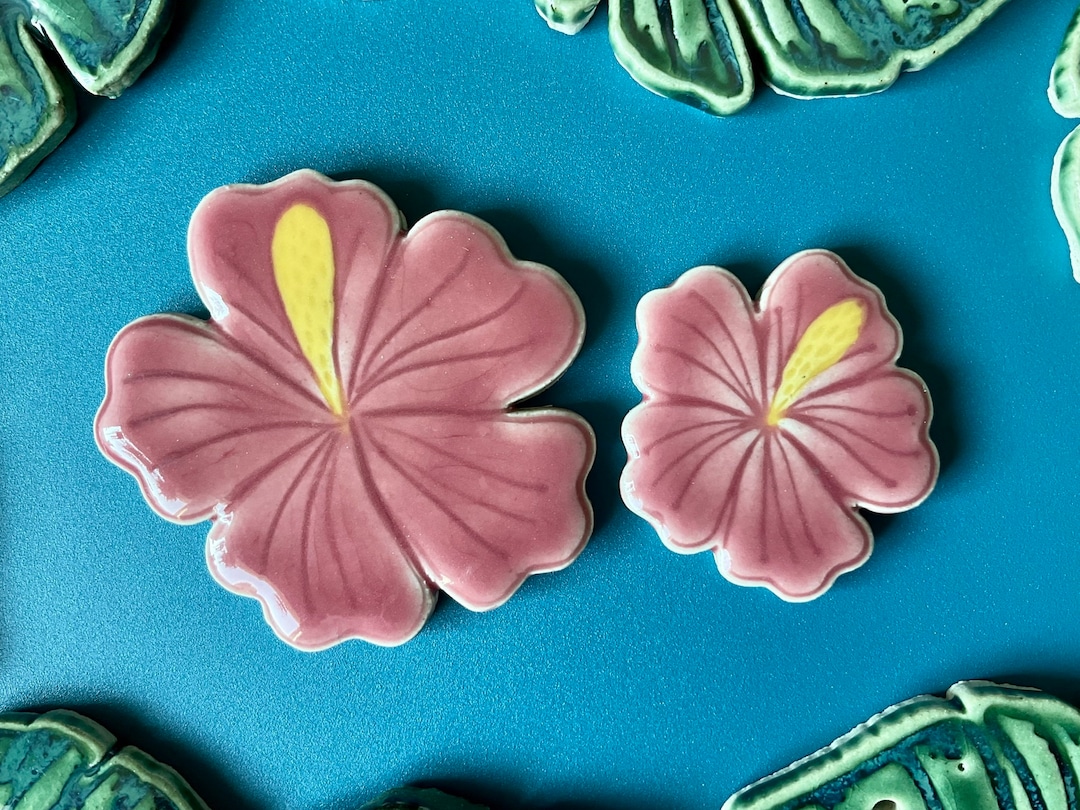 Handmade Ceramic Hibiscus Mosaic Tile: Original Design Tropical Flower ...