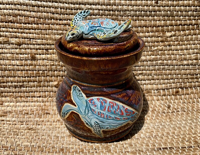 Ceramic Sea Turtle Jar One of a Kind Handmade and Sgraffito - Etsy