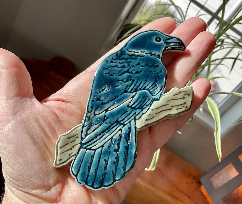 Raven Mosaic Tile Handmade and Glazed Ceramic Crow Bird - Etsy