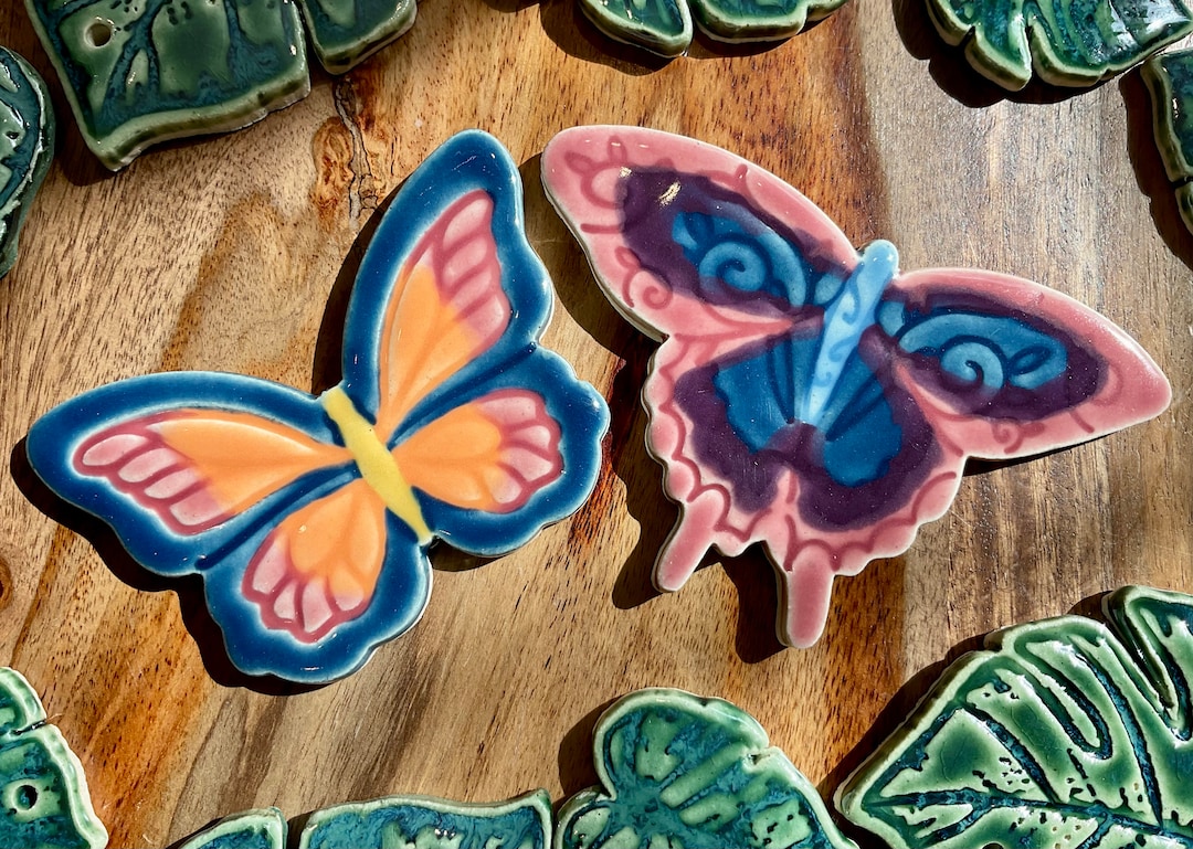 Ceramic Butterfly Mosaic Tile, Handmade Glazed Bug Insect Garden ...