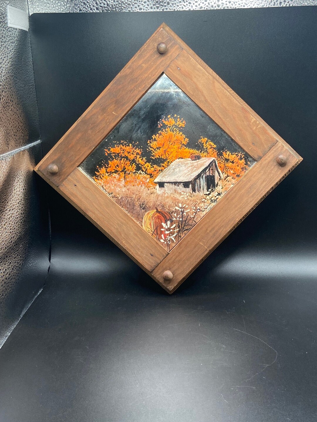 Vtg Hand Painted Fall Foliage Barn Scene Mirror, Fall Decor, Rustic ...