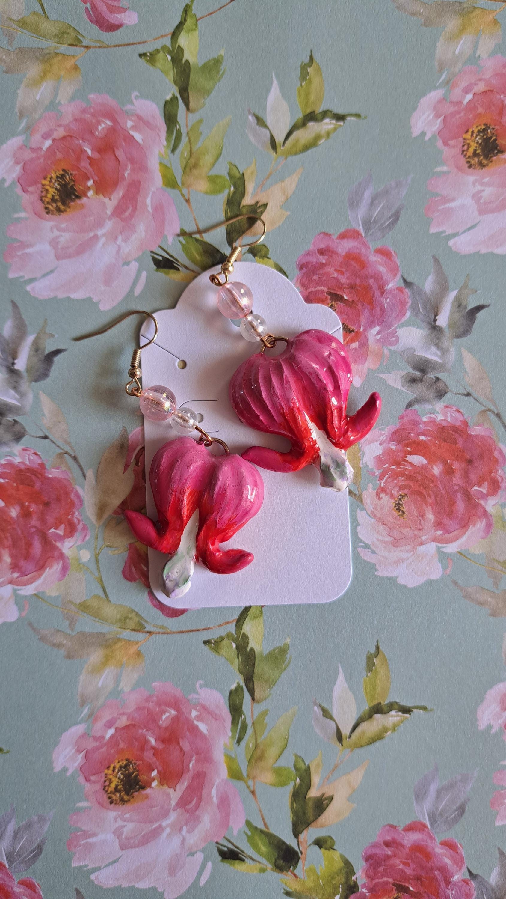 Handmade Bleeding Heart Springtime Earrings, Polymer Clay Floral ...