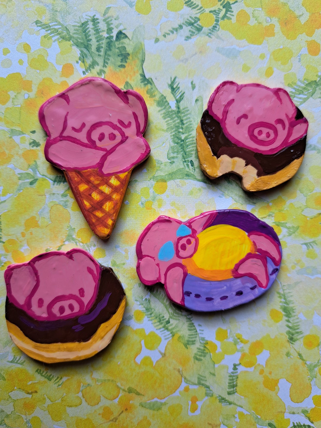 Pig Pins, Cute Donut and Icecream, Handmade Polymer Clay Pins, Animal ...