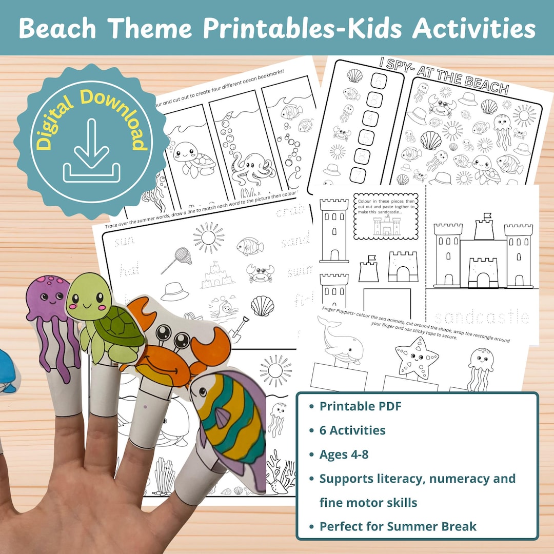 Beach Theme Activity Pack for Kids | Coloring Pages, Cut and Stick ...