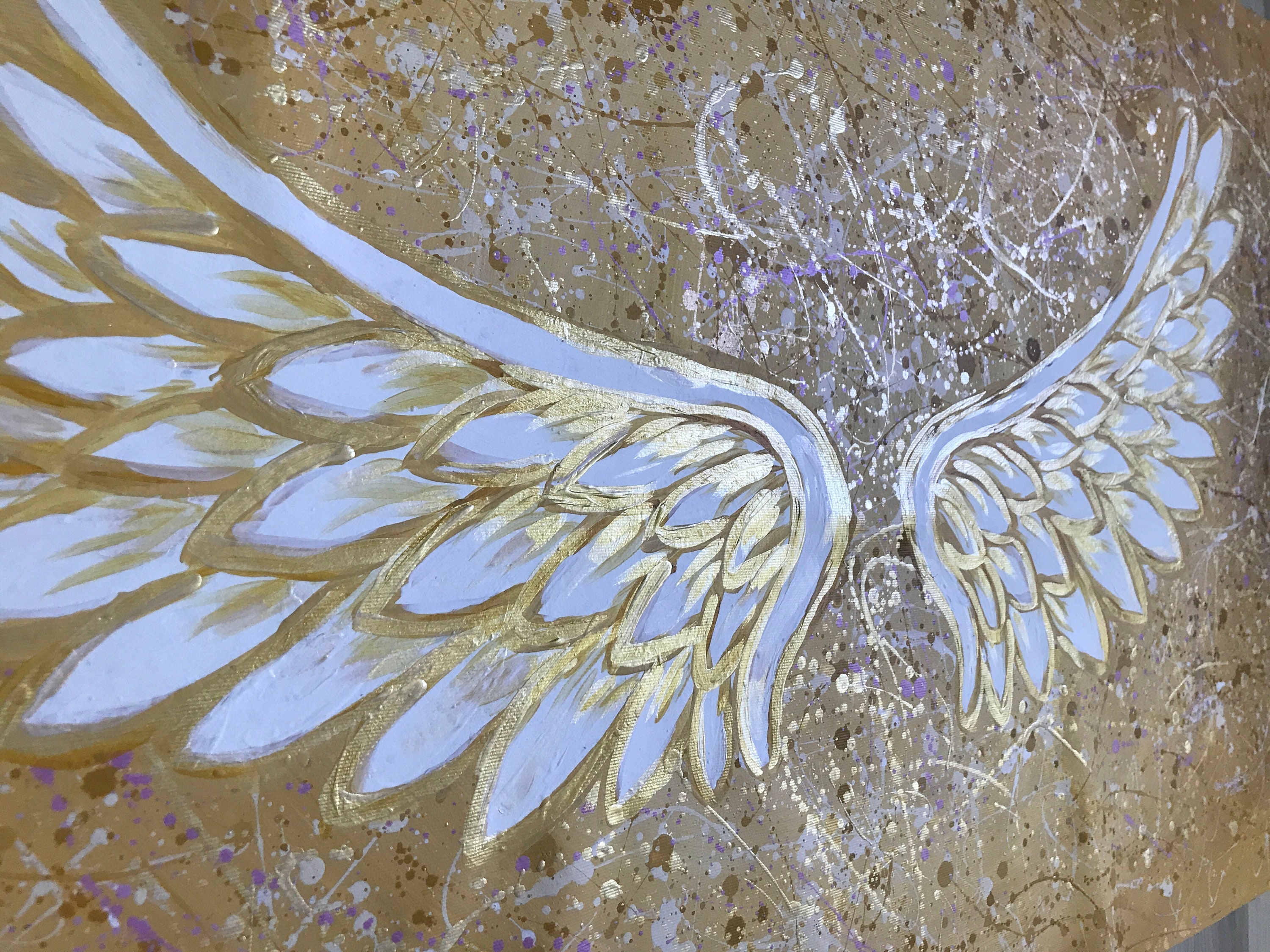 Sunny Angel Wings. Size M, Original Iridescent Painting. Abstract ...