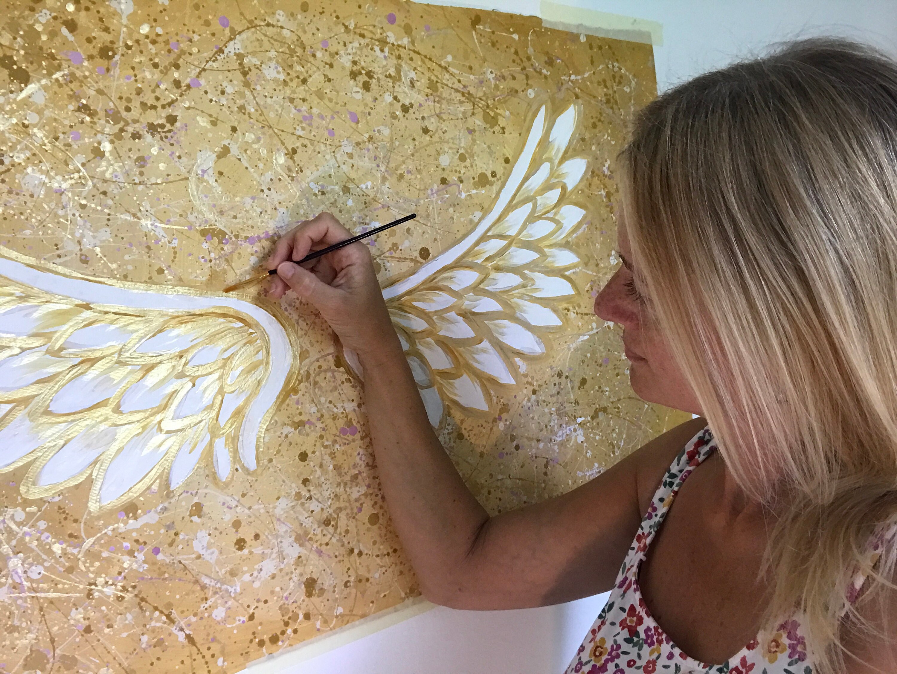 Sunny Angel Wings. Size M, Original Iridescent Painting. Abstract ...