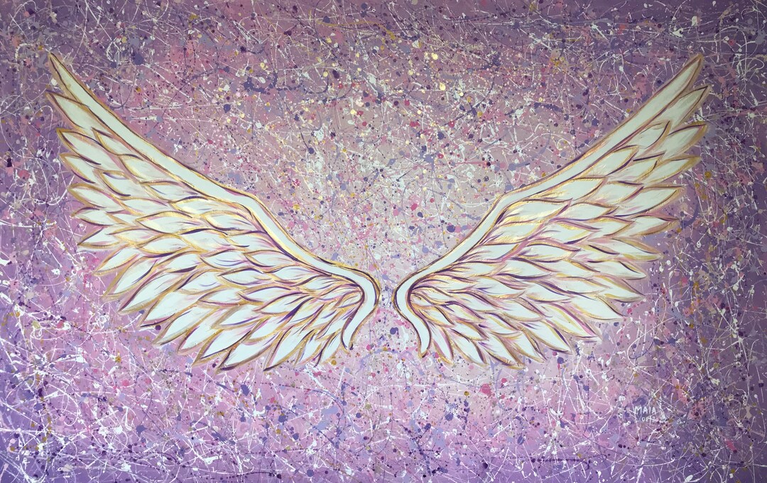 Violet Angel Wings III.. XL Original Iridescent Painting. Abstract ...