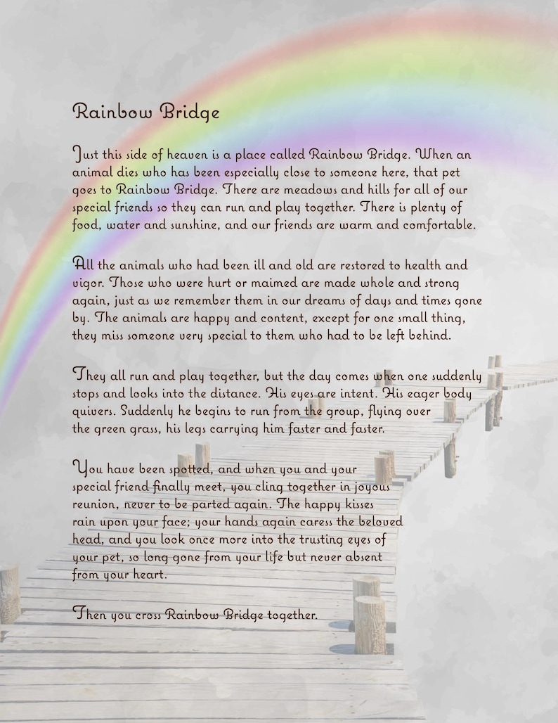 Rainbow Bridge Pet Loss Poem: Memorial Gift (PDF Digital Download) - Etsy