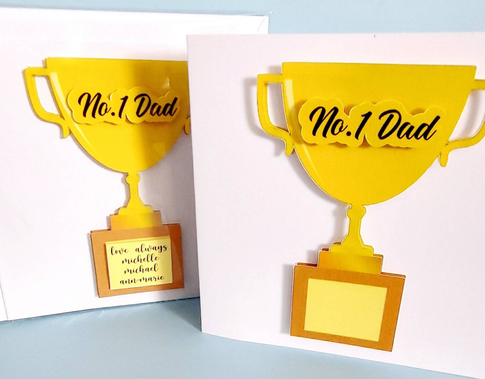 Personalised Happy Fathers Day Trophy card No 1 Dad | Etsy
