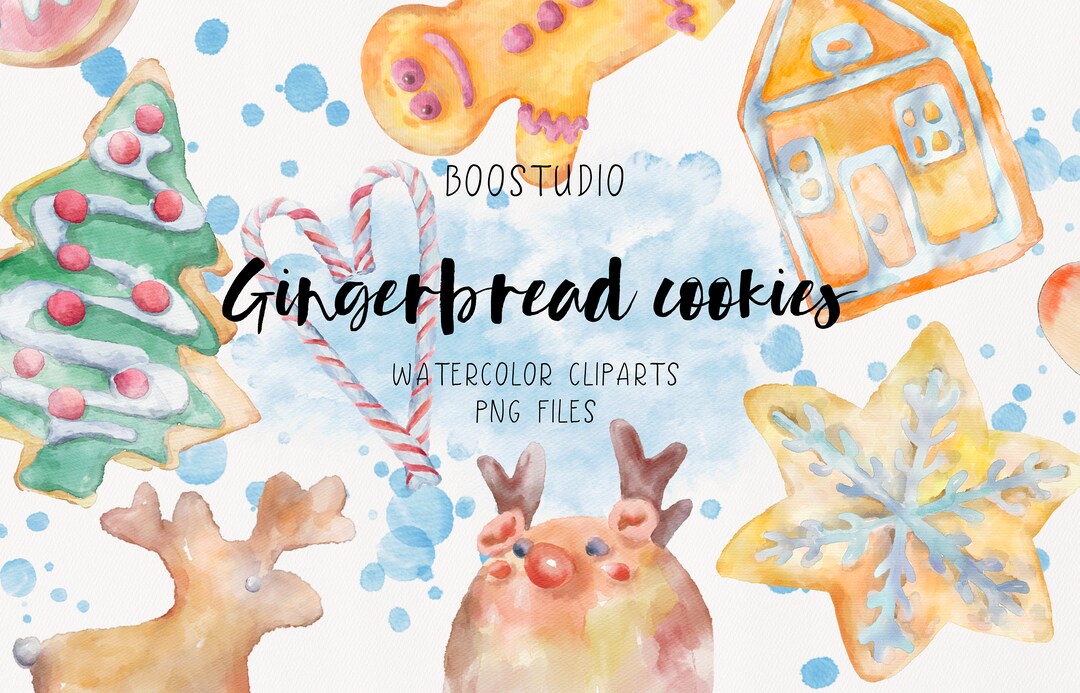 Watercolor Christmas Clip Art, Gingerbread Cookies Clipart, Watercolor ...