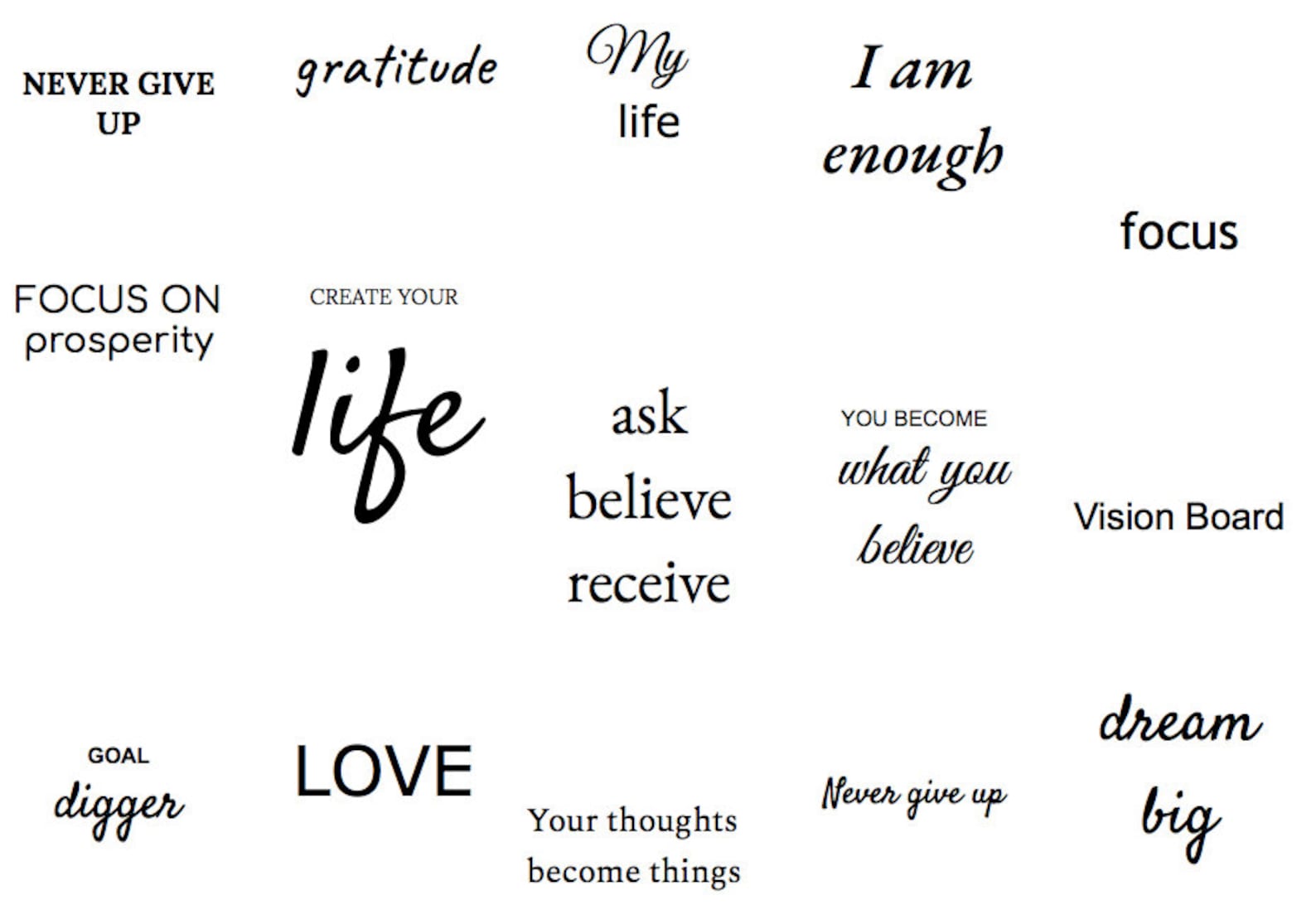 Vision Board Printable | Inspirational Quotes & Words | Vision Board ...