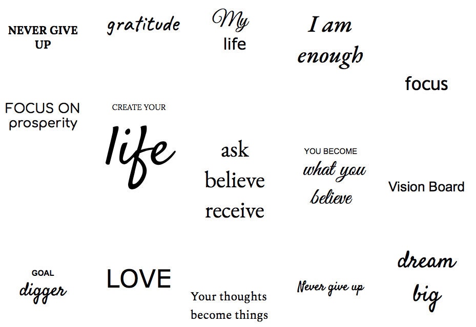 Vision Board Printable | Inspirational Quotes & Words | Vision Board ...