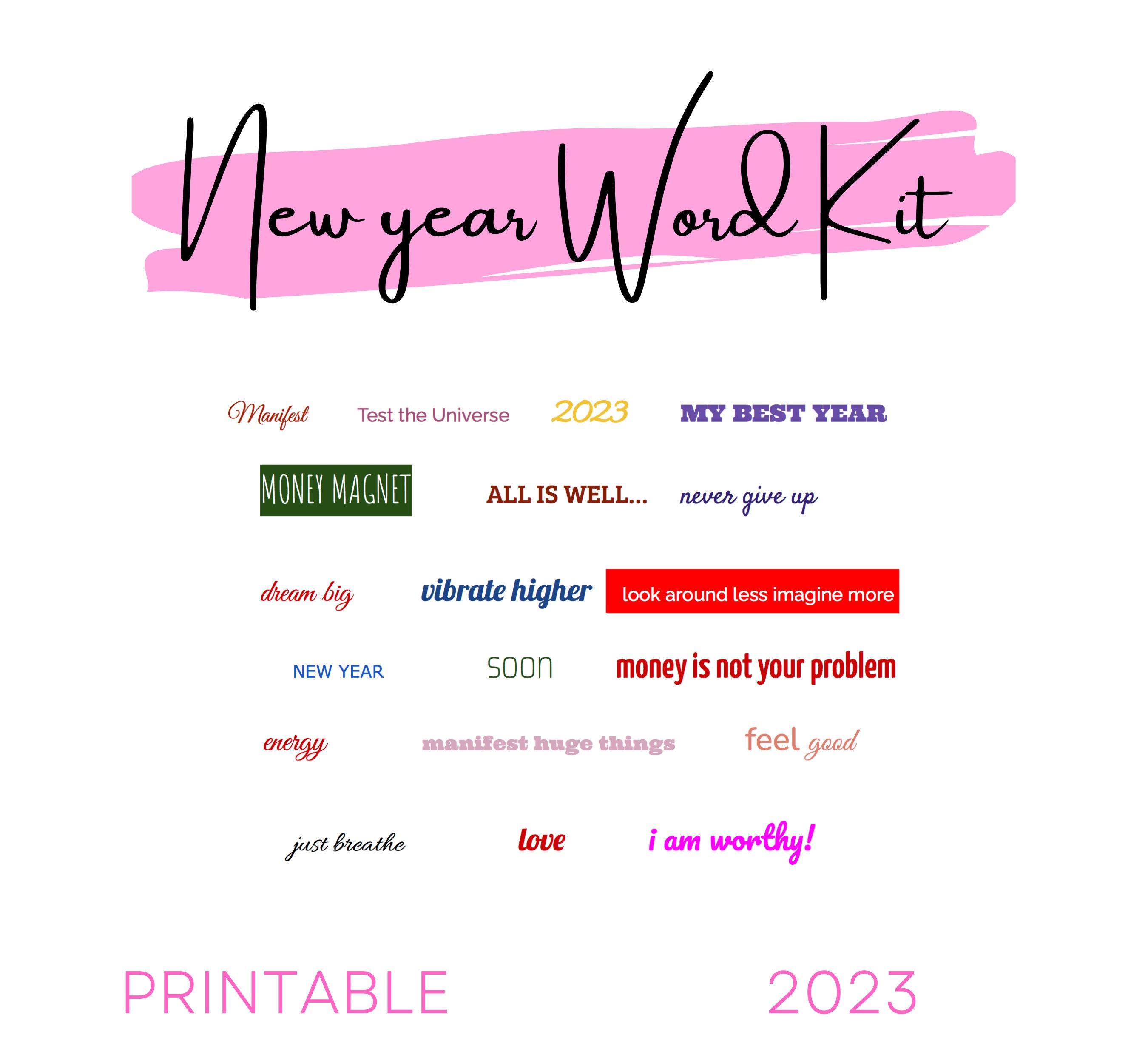 Manifestation 2024 New Year Printable Words - Etsy