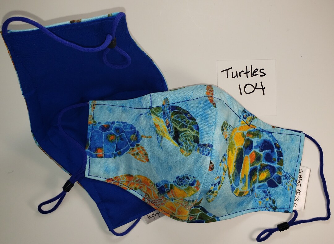 Sea Turtle Print Face Mask, Handmade, 100% Cotton, Washable, Reusable ...