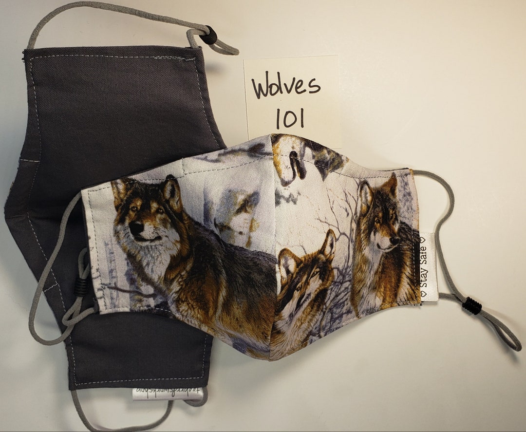 Wolves 2 Different Print Face Masks, Handmade, 100% Cotton, Washable ...