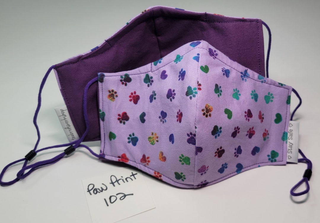 Colorful Paw Prints on Purple Print Face Mask Handmade 100% - Etsy