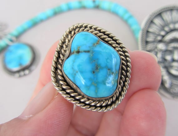 Vintage Shocking Blue Waterweb Turquoise Sterling Silver | Etsy