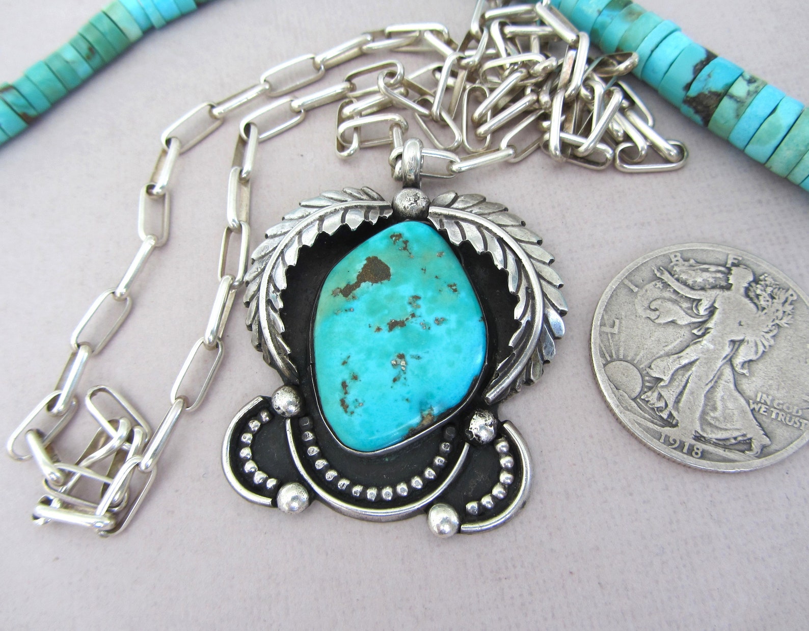 Large Vintage Navajo Signed Turquoise Sterling Silver Link - Etsy