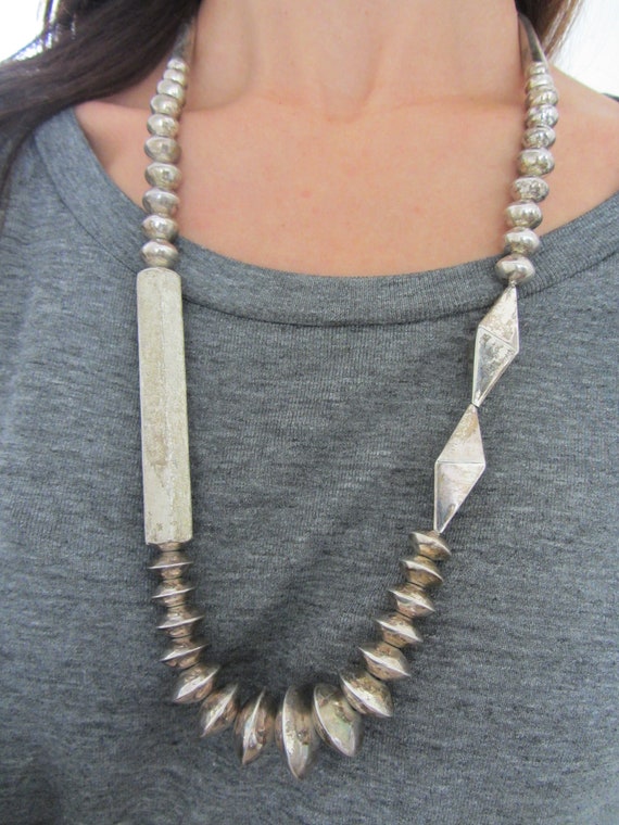 Huge ONE OF A KIND Vintage Navajo Bench Bead Sterling… - Gem