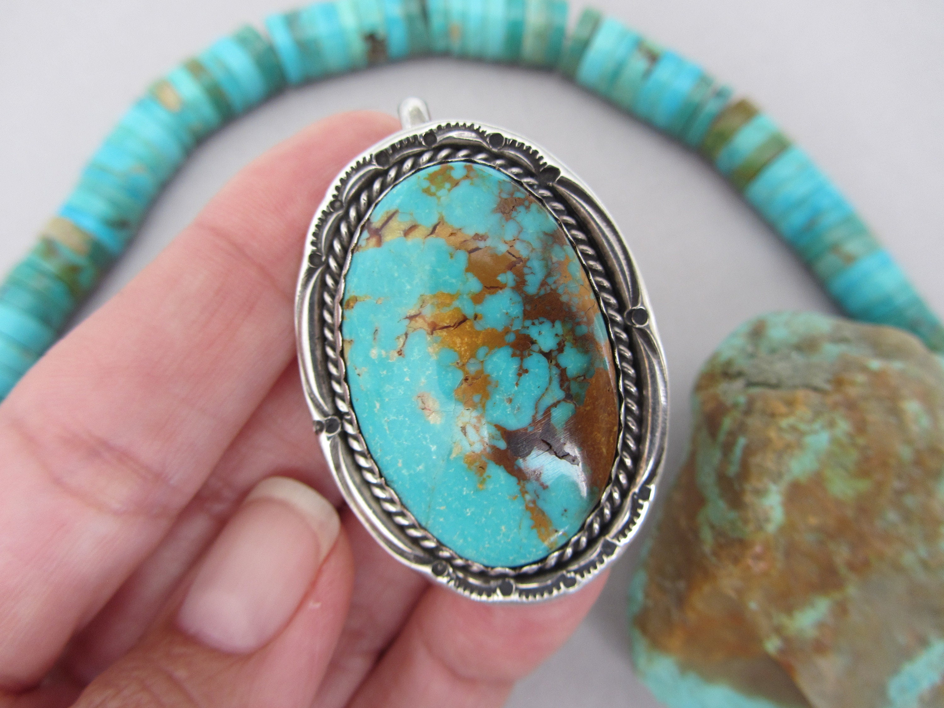 LARGE Vintage Signed Navajo Sam Kee Turquoise Sterling Silver | Etsy