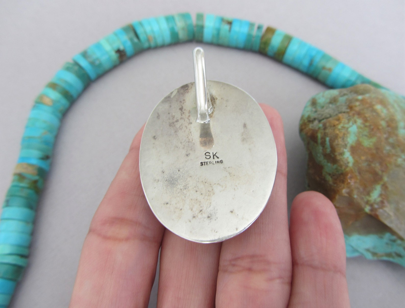 LARGE Vintage Signed Navajo Sam Kee Turquoise Sterling Silver | Etsy