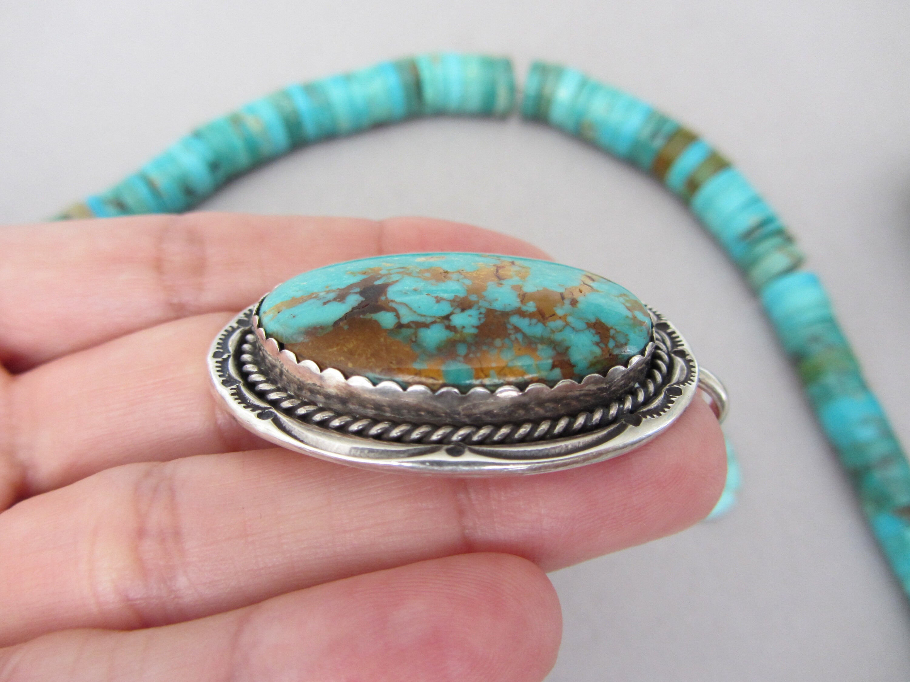 LARGE Vintage Signed Navajo Sam Kee Turquoise Sterling Silver | Etsy
