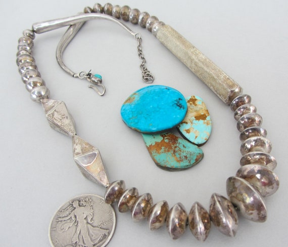 Huge ONE OF A KIND Vintage Navajo Bench Bead Sterling… - Gem