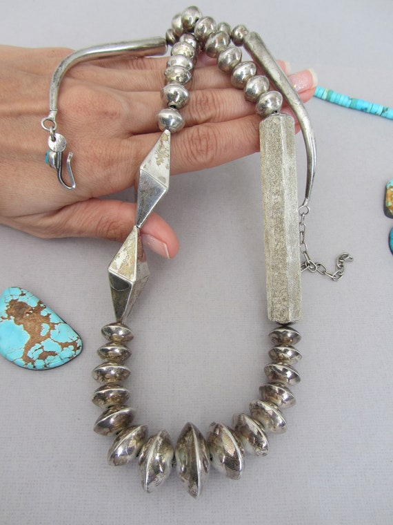 Huge ONE OF A KIND Vintage Navajo Bench Bead Sterling… - Gem
