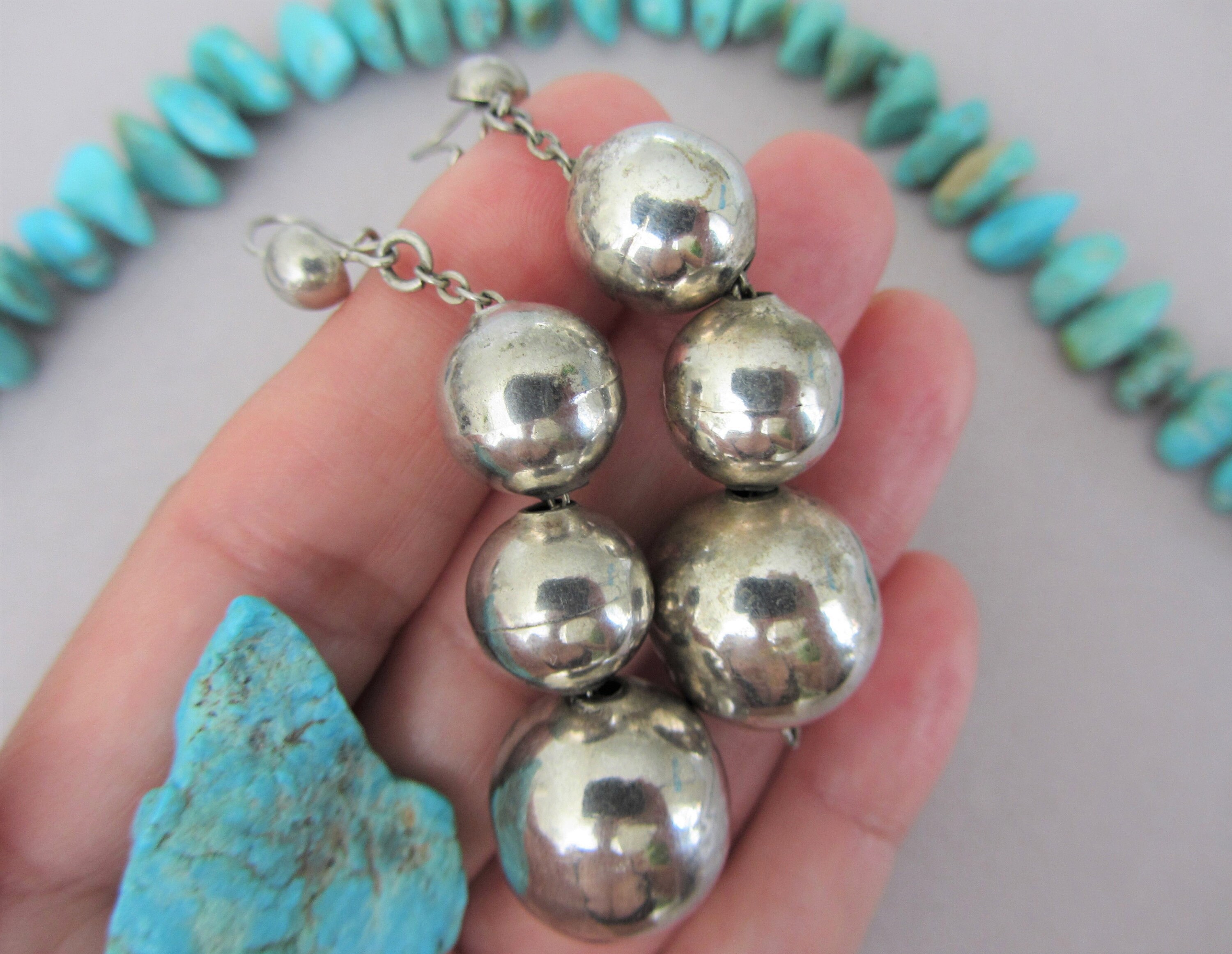 BIG 3 Long Vintage Rustic Navajo Bench Bead Sterling | Etsy