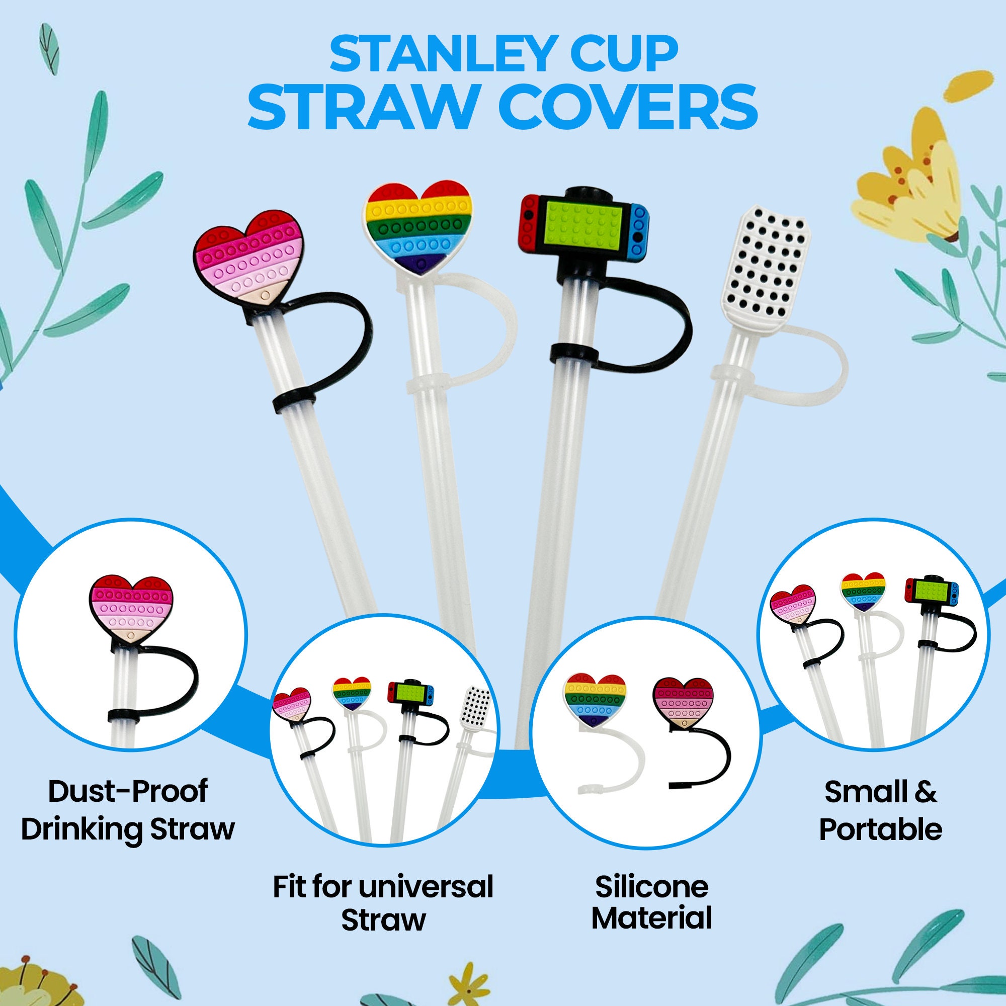 Stanley Cup Cute Straw Cover Toppers Fits 30 Oz Stanley Cup With Straw ...