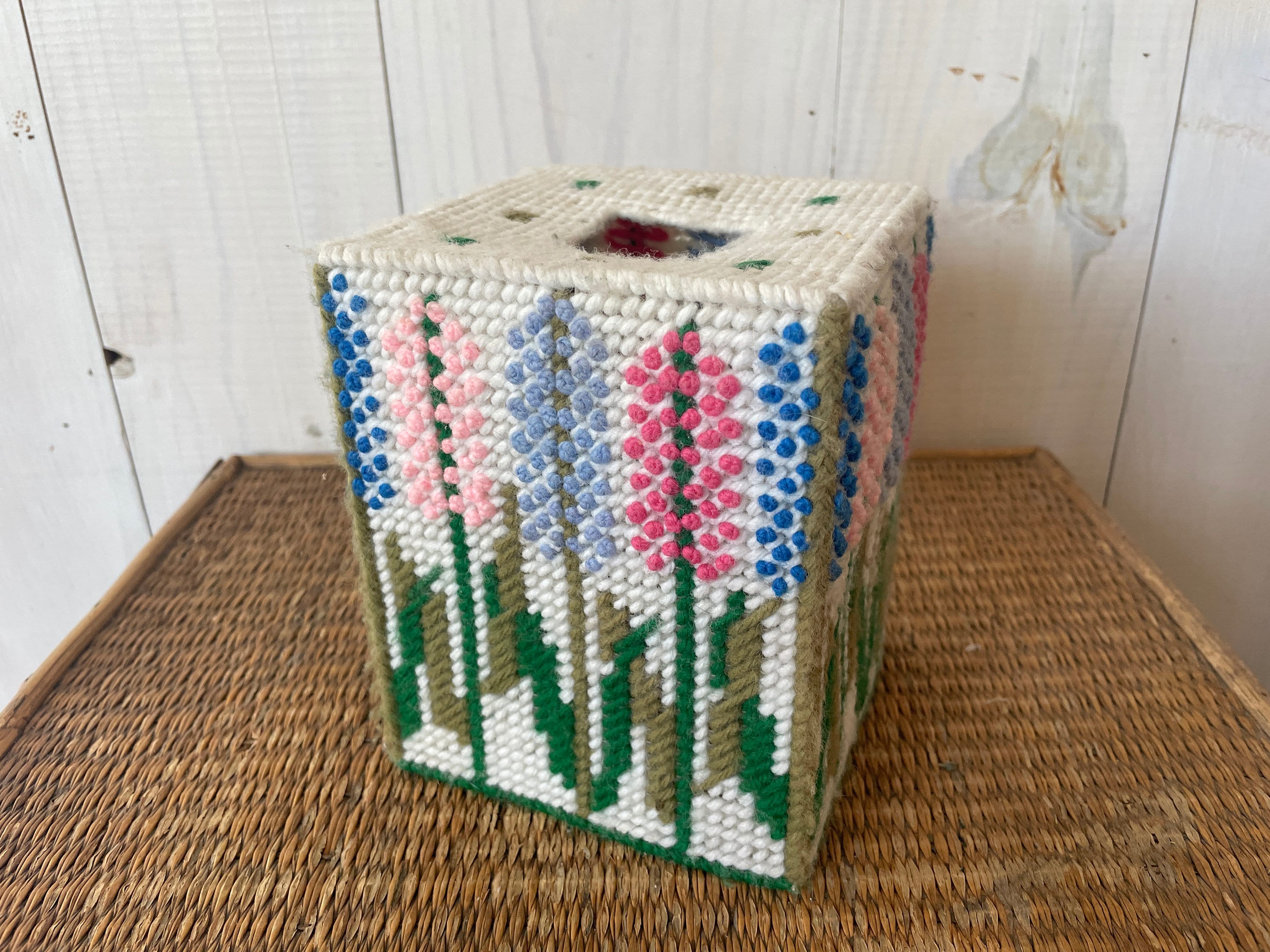 Vintage Tissue Box Cover, Needlepoint Tissue Box Cover, Floral ...