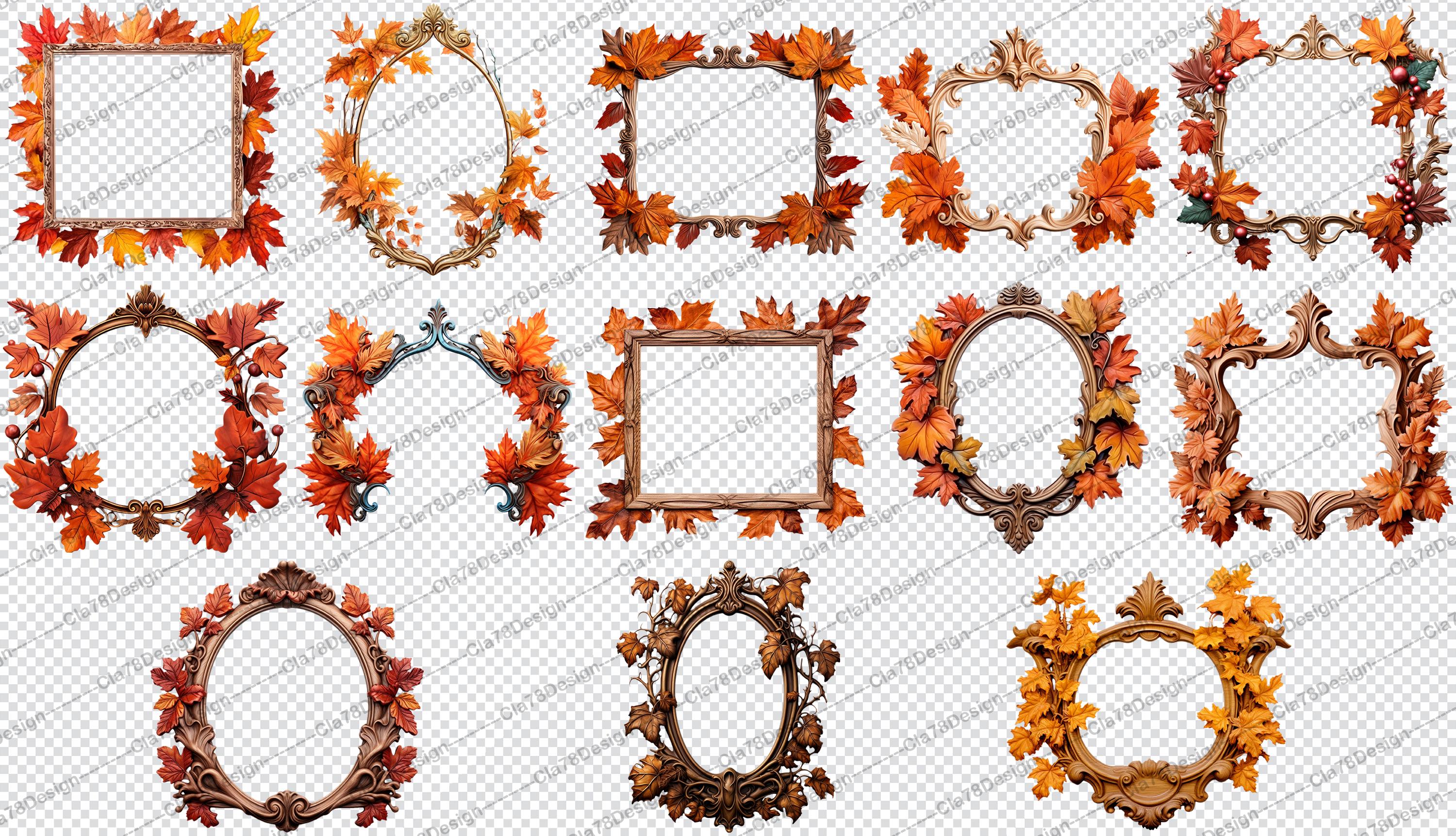 25 Autumn Leaves Frames Clipart, Frame Borders Clipart, Printable ...