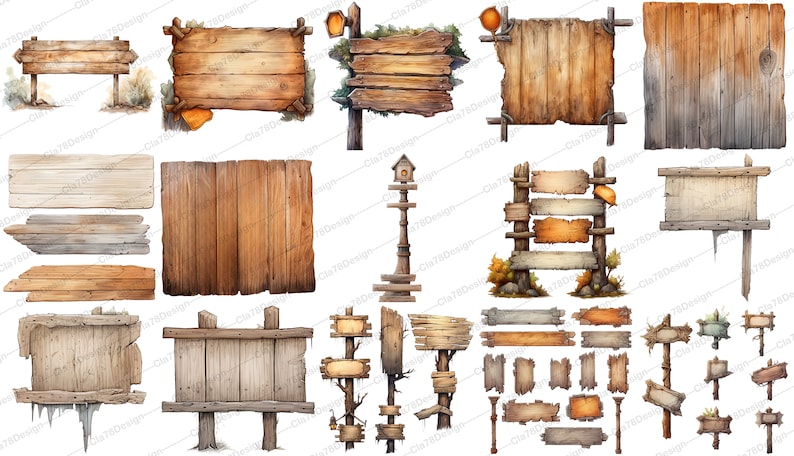 15 Old Wood Signs Clipart 8" X 8" - Transparent Background Digital ...