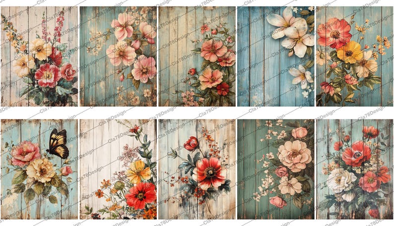Floral Wood Digital Paper, Shabby Chic Scrapbook (digital Download) - Etsy