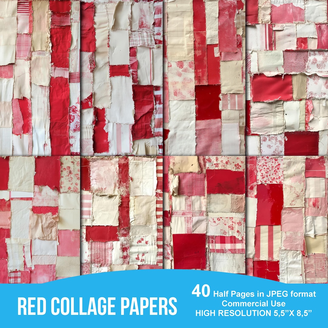 Red Collage Junk Journal Kit Digital Paper Texture Grunge Sheets ...