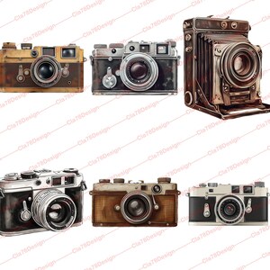 25 Vintage Camera Clipart 6" X 6" - Transparent Background Digital ...