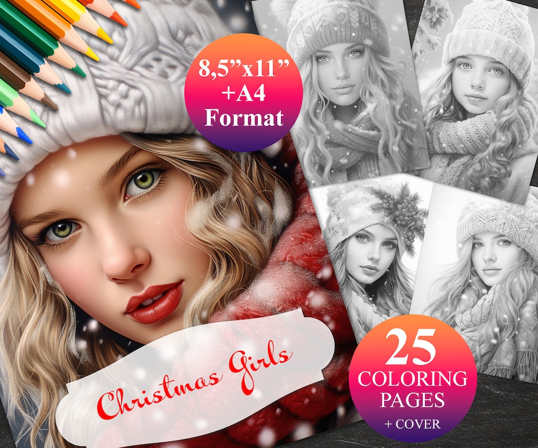25 Christmas Girls Coloring Pages + Cover, Printable Adult Coloring ...