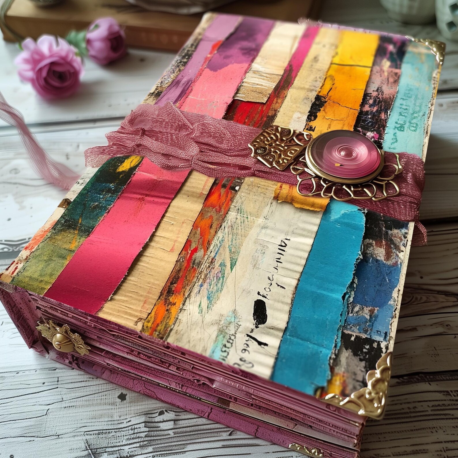 Rustic Rainbow Colored Torn Ripped Half Paper Collage Printable Junk ...