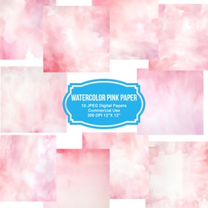 10 Watercolor Pink Digital Papers 12" X 12" - Digital Download JPEG ...
