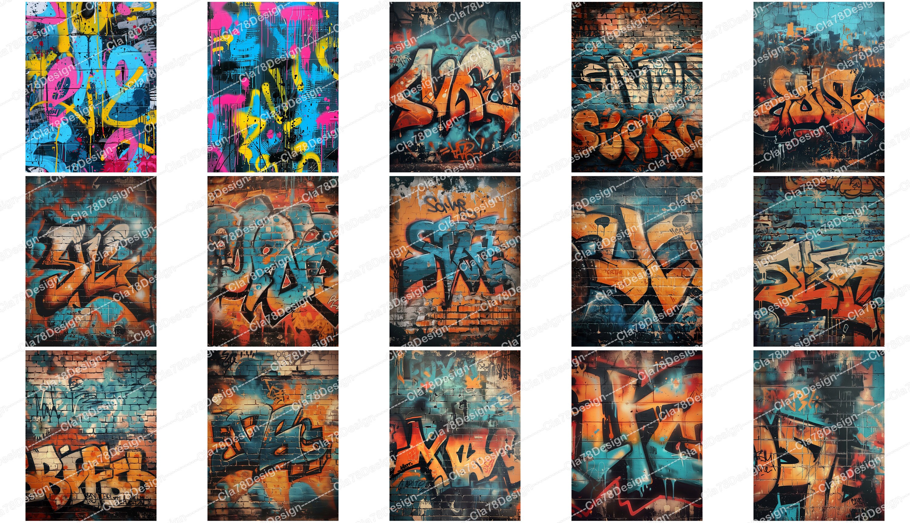 Urban Wall Textures Digital Paper, Graffiti Brick Wall, Digital Paper ...