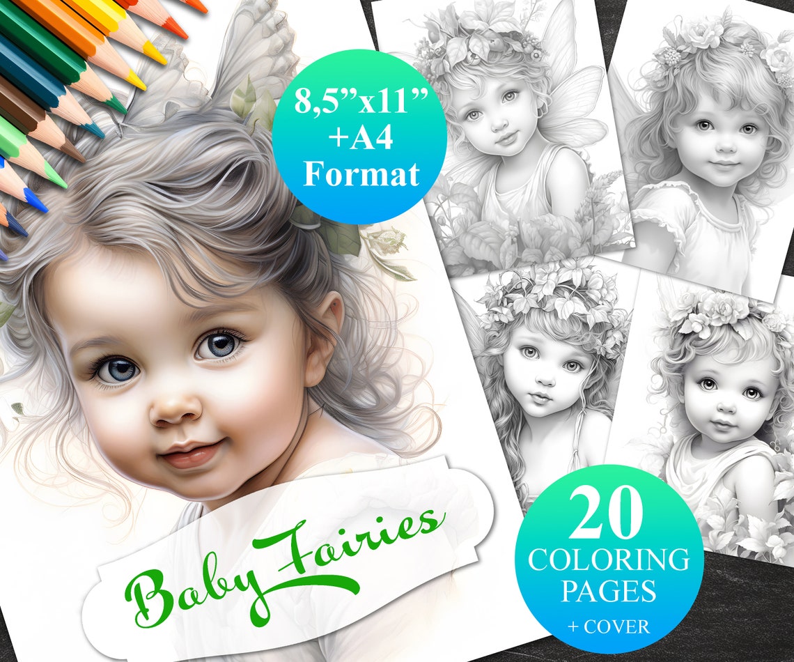 20 Baby Fairies Coloring Pages Cover, Printable Adult Coloring Book ...
