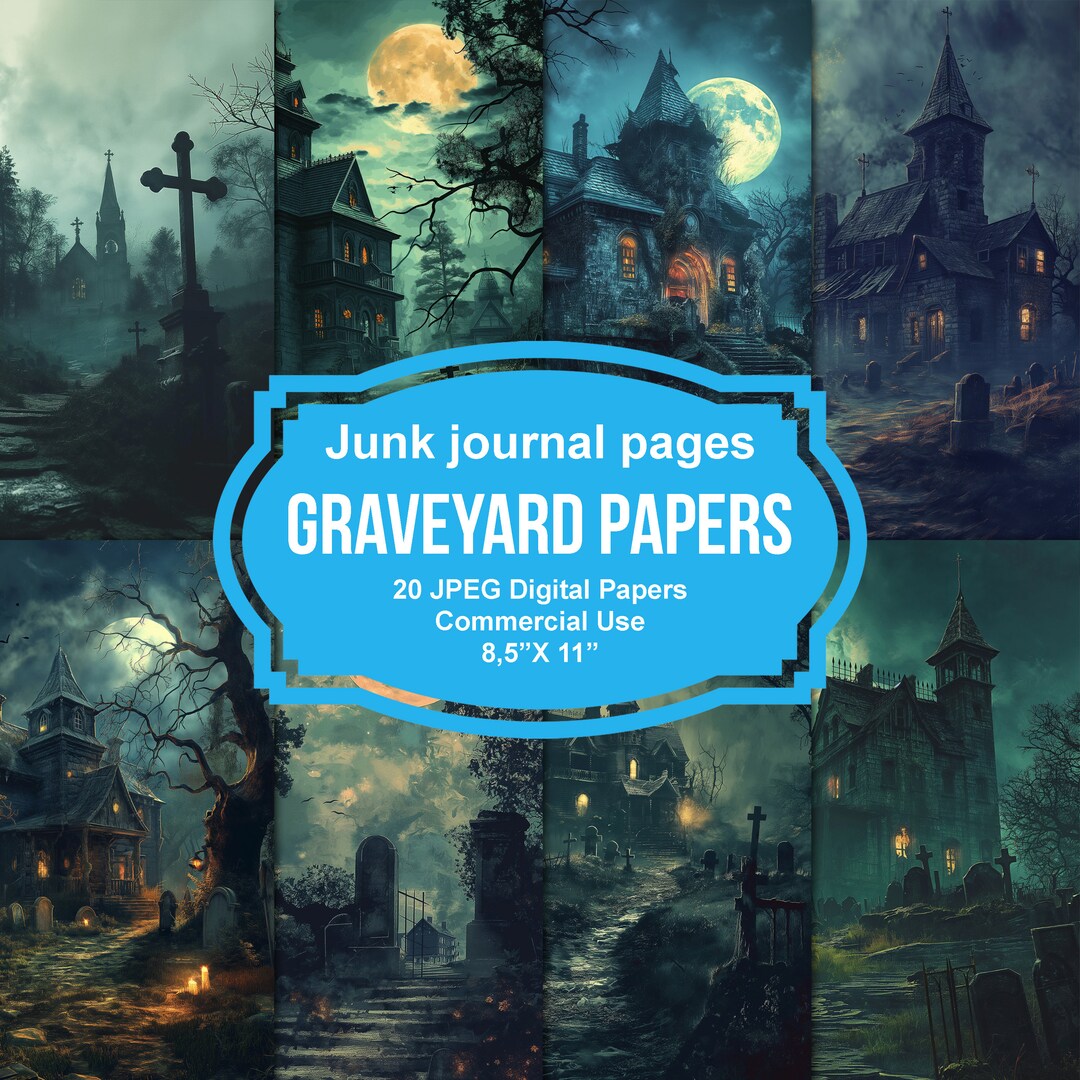 Creepy Graveyard Junk Journal Pages, Digital Scrapbook Paper Kit ...
