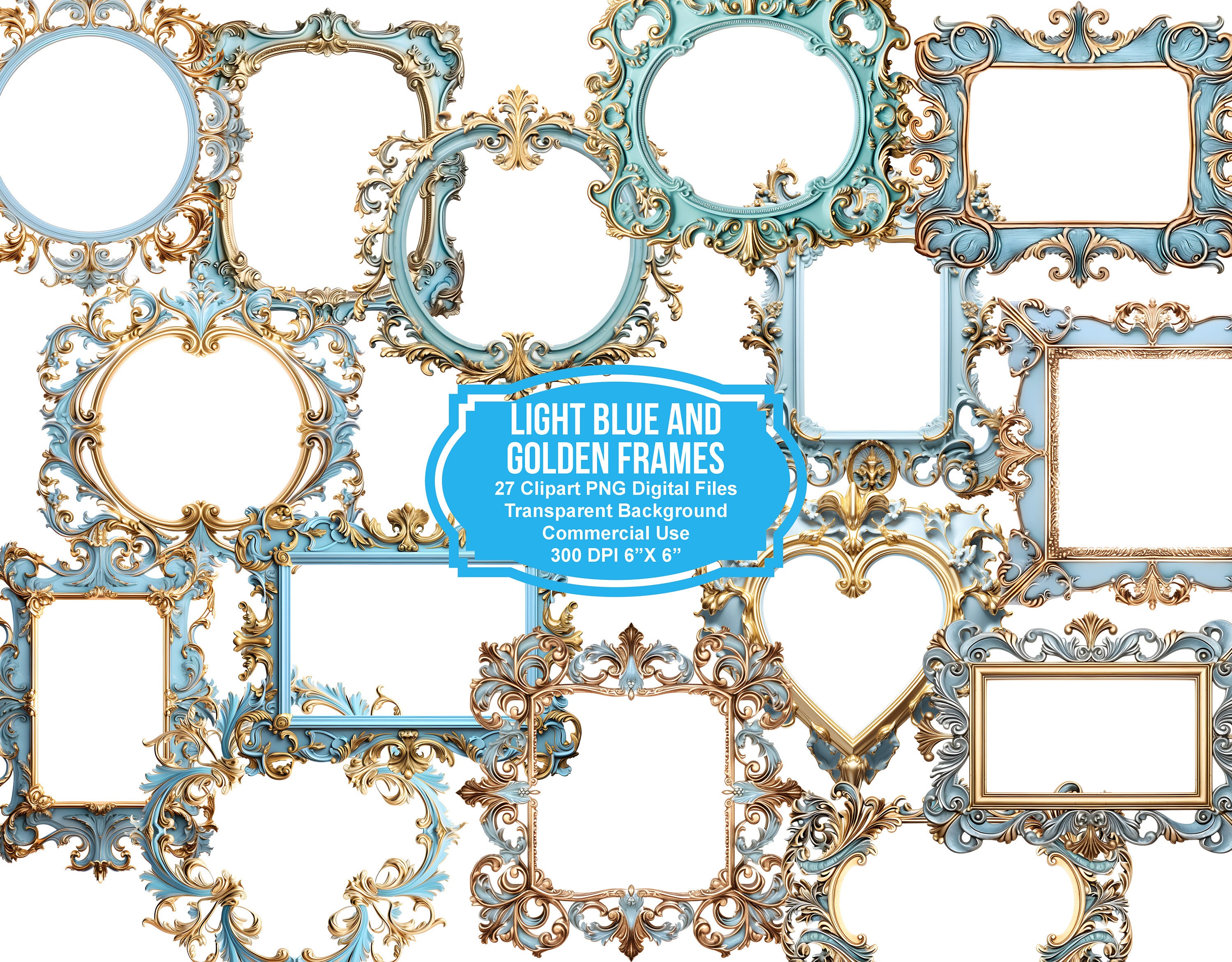 Light Blue Frames Clipart - Rococo and Baroque Vintage Clip Art ...