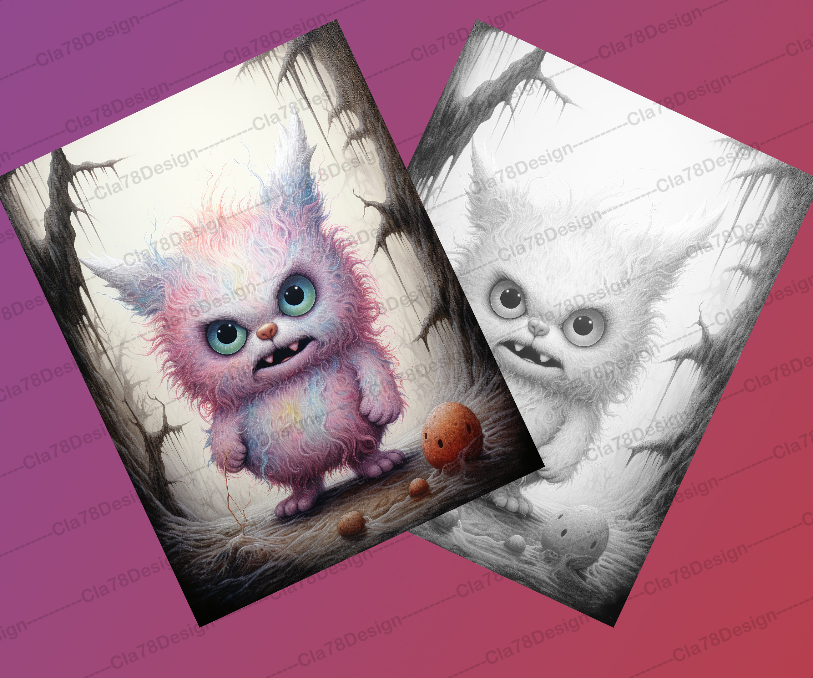 25 Cute Monsters Coloring Pages Cover, Printable Adult Coloring Book ...