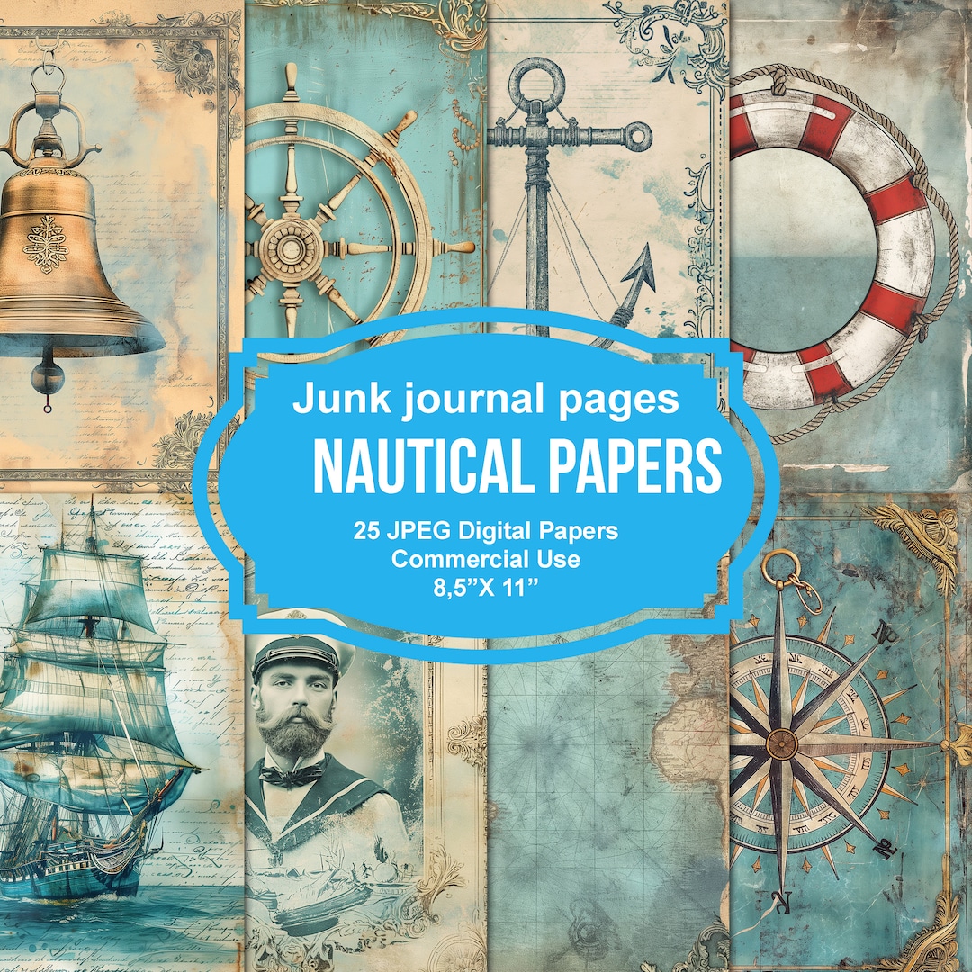 Vintage Nautical Junk Journal Printable Pages, Junk Journal Kit ...