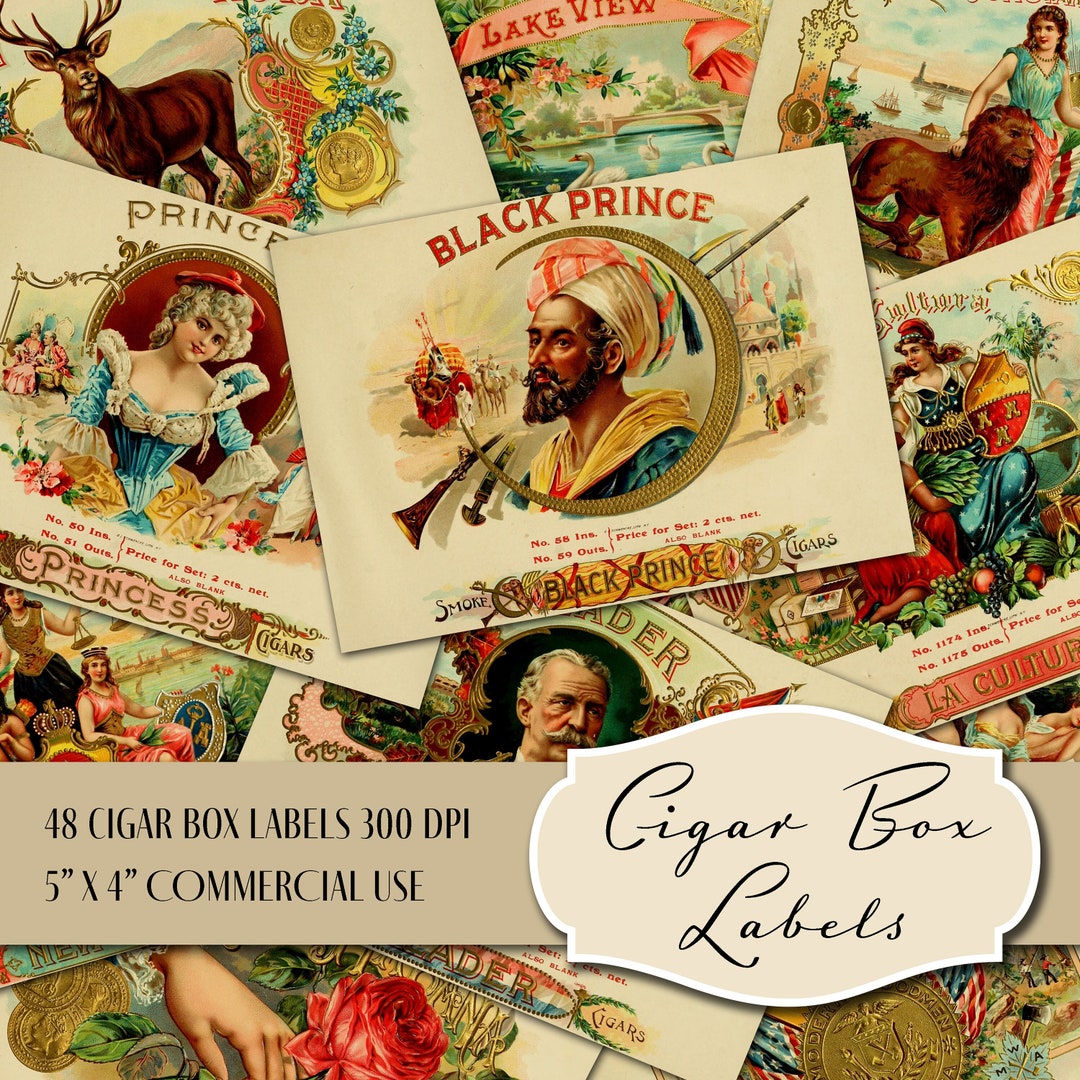 48 Vintage Cigar Box Labels (5" X 4") in 12 Sheets ( 11" X 8,5 ...