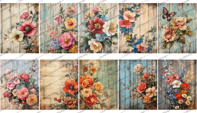 Floral Wood Digital Paper, Shabby Chic Scrapbook (digital Download) - Etsy