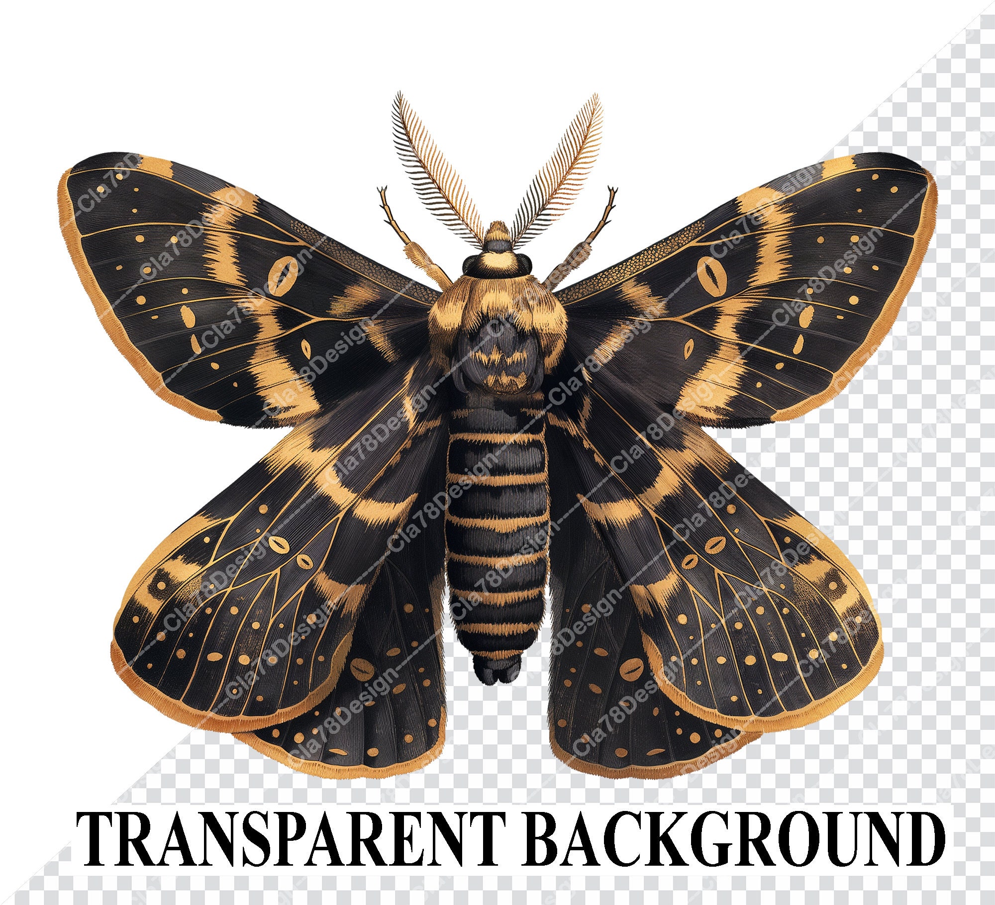 Black and Gold Moth Clipart - Digital Moth Illustrations in Png Clip ...