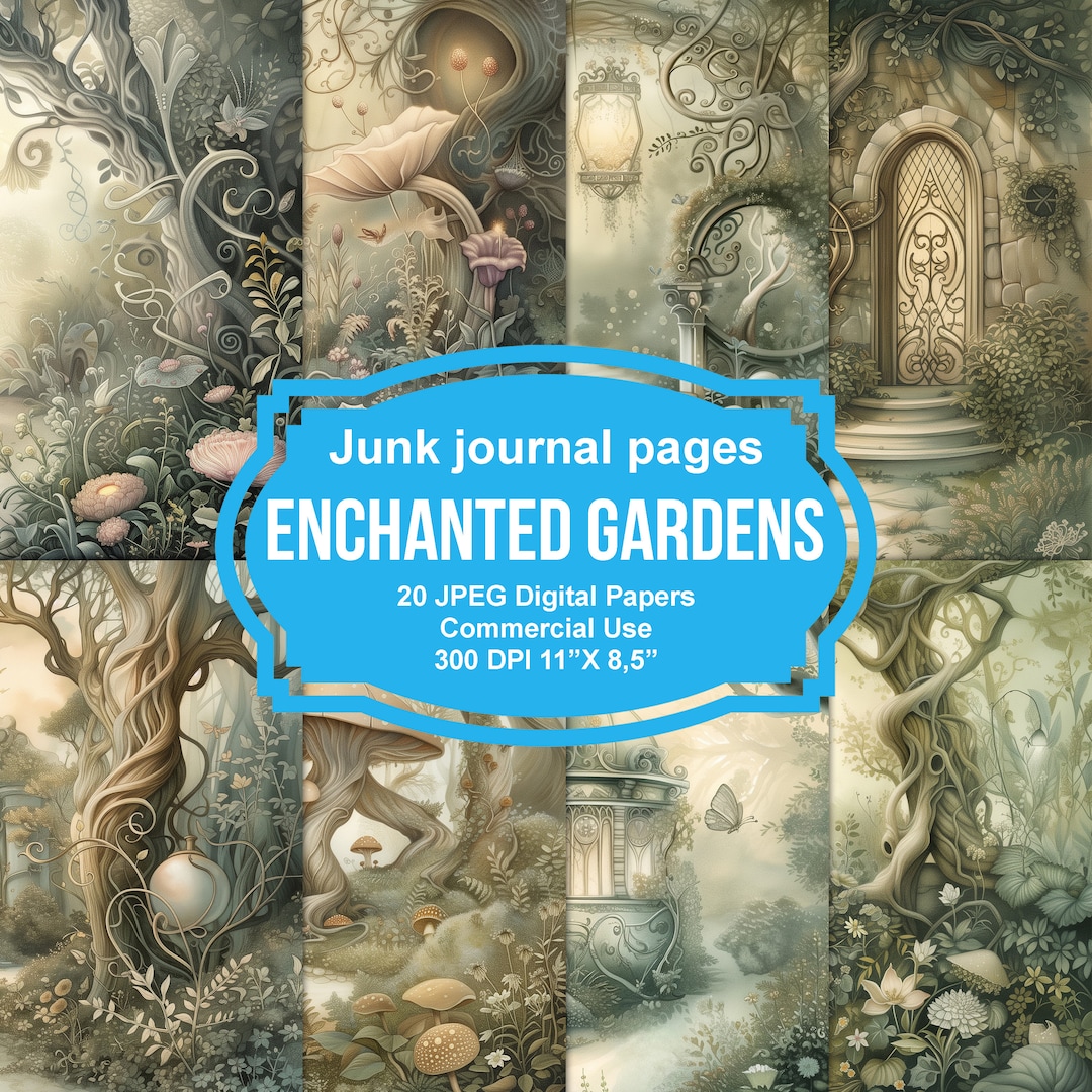 Enchanted Garden Digital Papers - Magical Floral Junk Journal Pages for ...