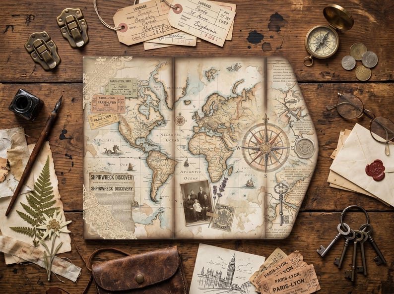 Vintage Map Junk Journal Folio Kit | Printable Travel Ephemera ...